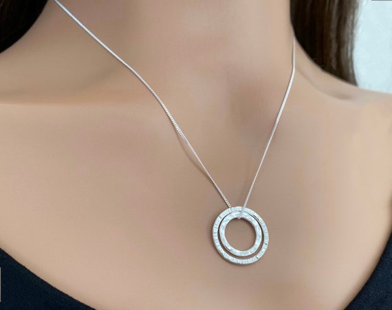 Silver Necklace Silver Circle Necklace Two Circle Necklace - Etsy UK
