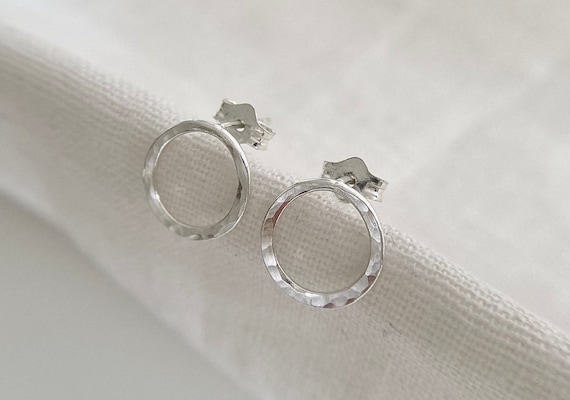 Silver Circle Stud Earrings Silver Hoop Earrings Small Hammered Stud Earrings Gift For Her Etsy