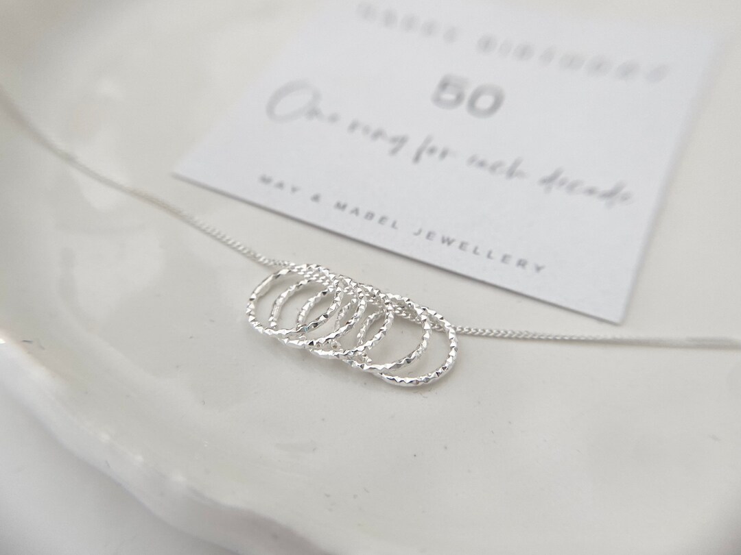 50th Birthday Five Decade Silver Necklace, Sterling Silver Dainty ...