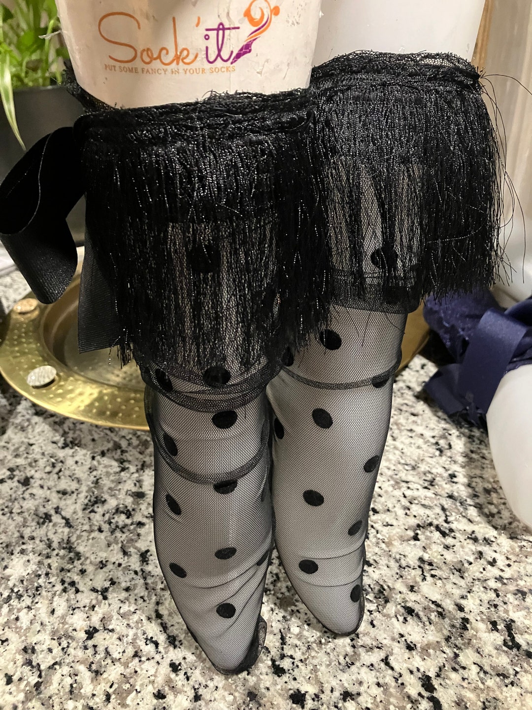 Black on Black Polka Dot Sheer Slouch Socks - Etsy