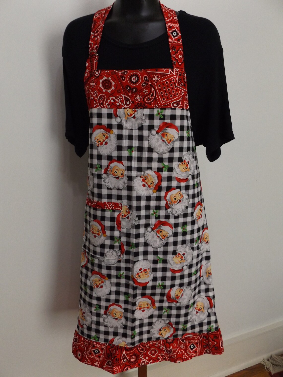Reversible Retro Full Bib Apron Santa and Red Bandanna Designs, 2-in-1 ...