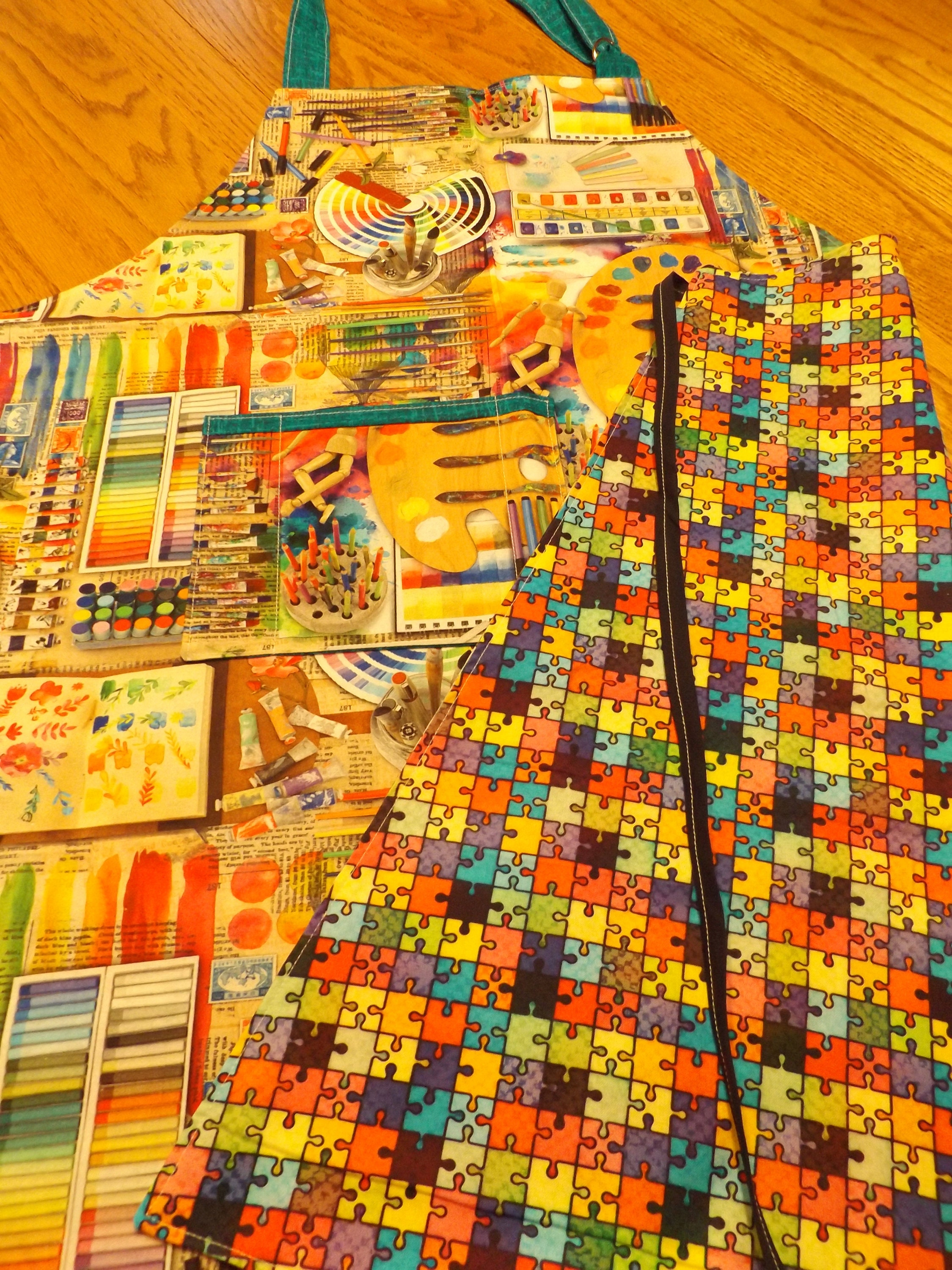 Reversible Full Bib Apron for Artist and Puzzler, 2-in-1 Double Sided ...