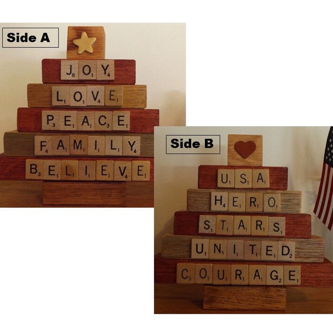 Reversible Oak Blocks Repurposed With Upcycled Scrabble Tile Words ...