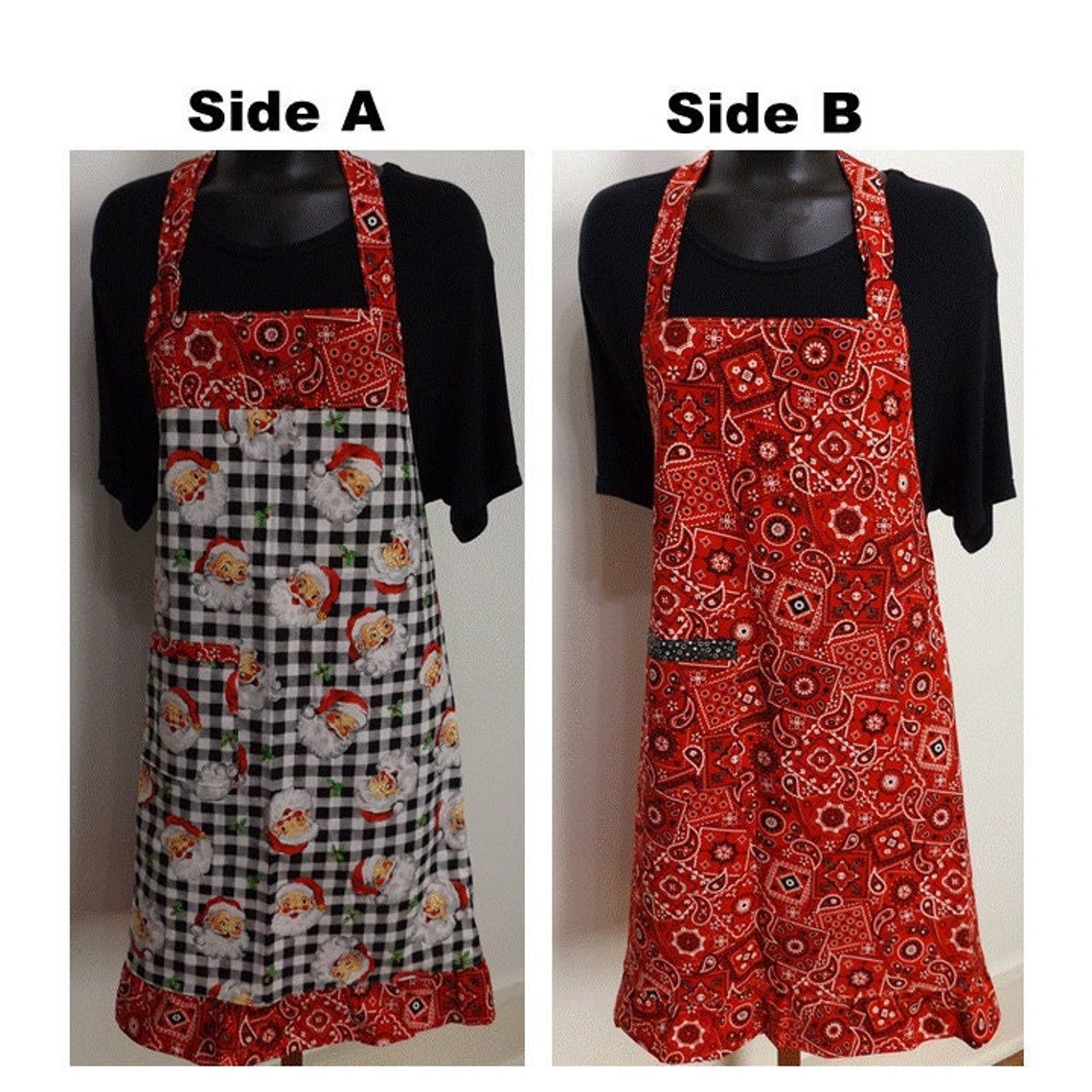 Reversible Retro Full Bib Apron Santa and Red Bandanna Designs, 2-in-1 ...