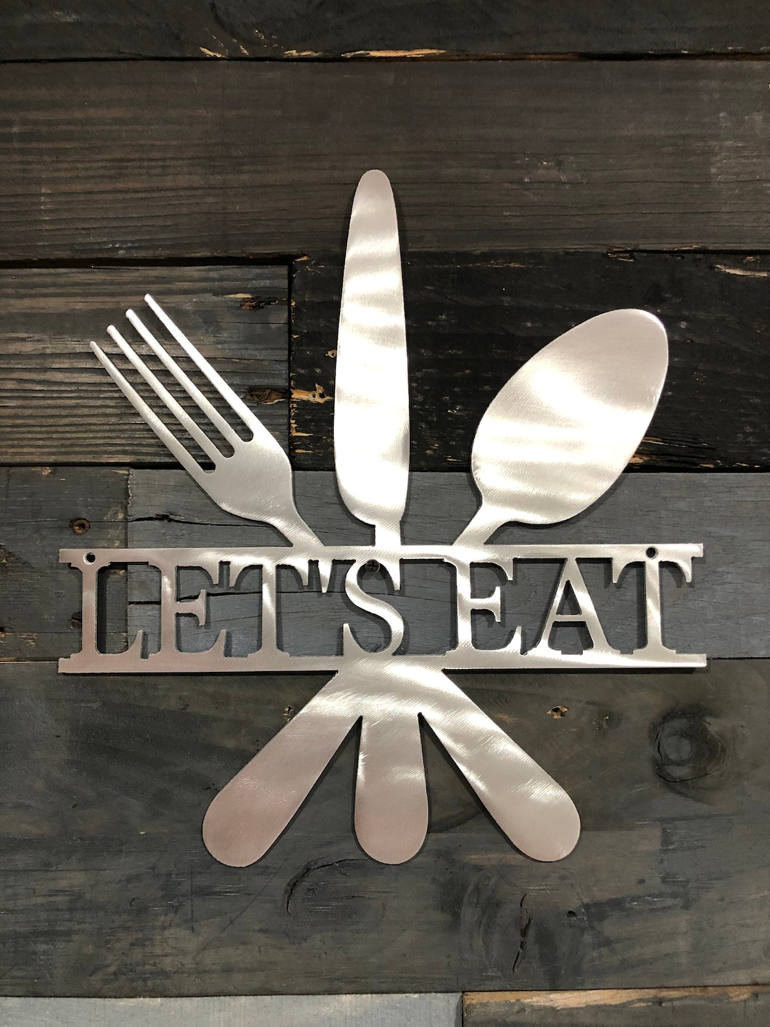 Lets Eat Metal Kitchen Sign: Raw Aluminum Cutlery Wall Decor - Etsy