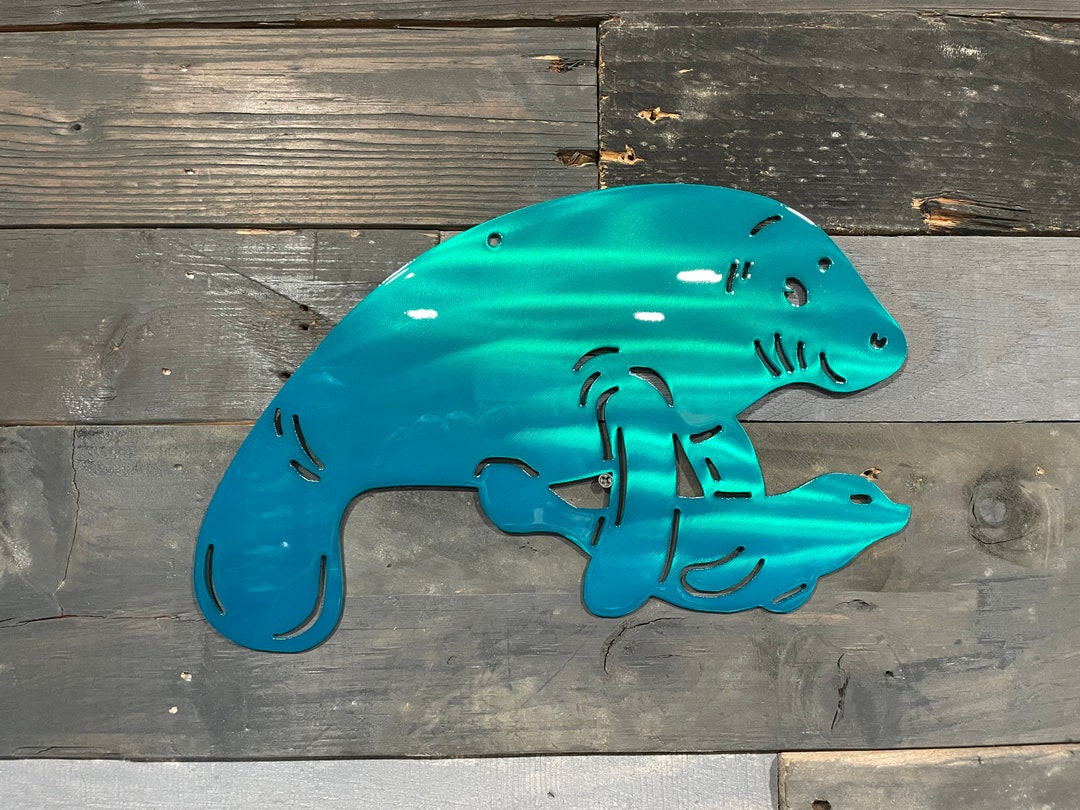 Manatee With Baby Metal Wall Art: Tropical Coastal Decor - Etsy