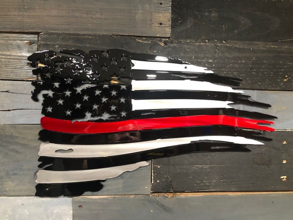 Tattered American Flag Firefighter Red Black