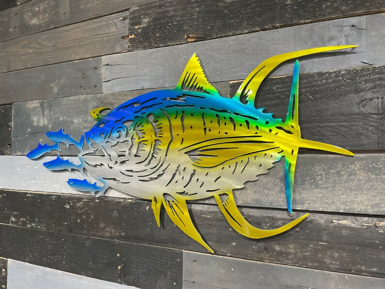 Yellowfin Tuna Chasing Bait Fish: Marine Aluminum Metal Wall Art - Etsy