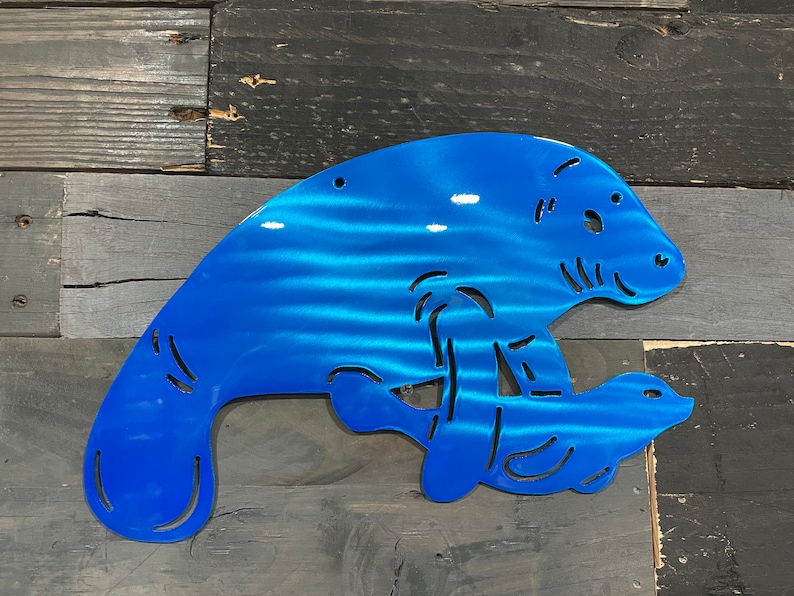 Manatee With Baby Metal Wall Art: Tropical Beach Decor - Etsy