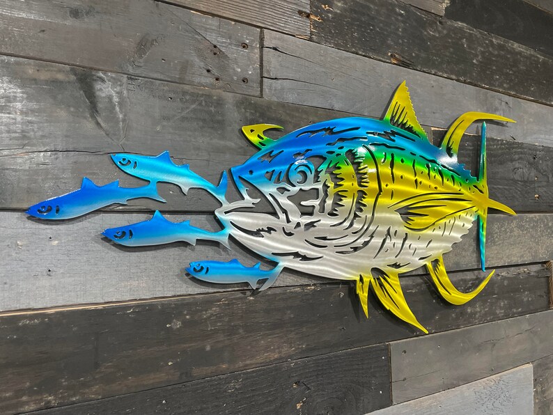 Yellowfin Tuna Chasing Bait Fish: Marine Aluminum Metal Wall Art - Etsy