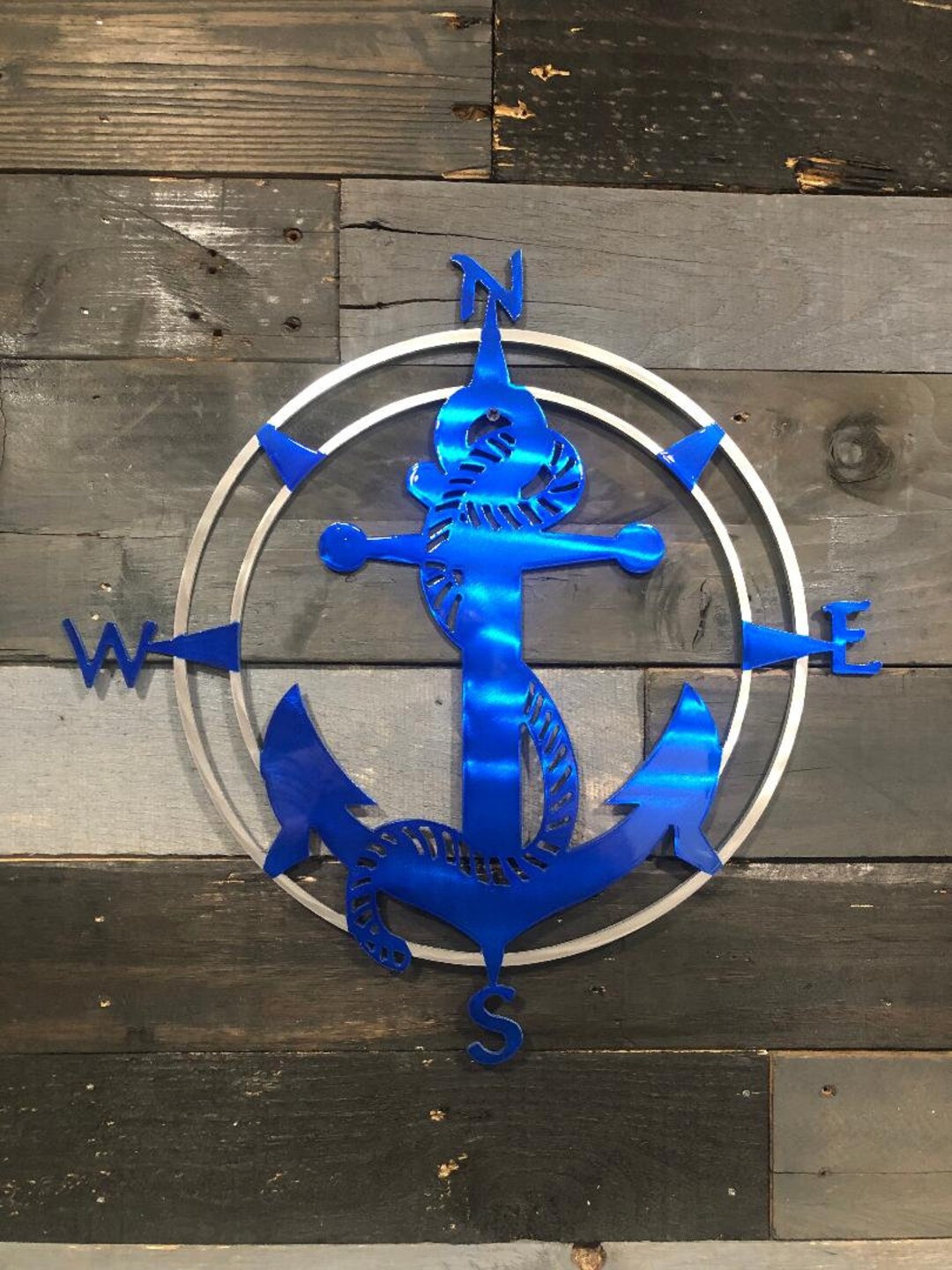 Compass Anchor Metal Sign Custom Compass Art Anchor Metal Decor Wall ...