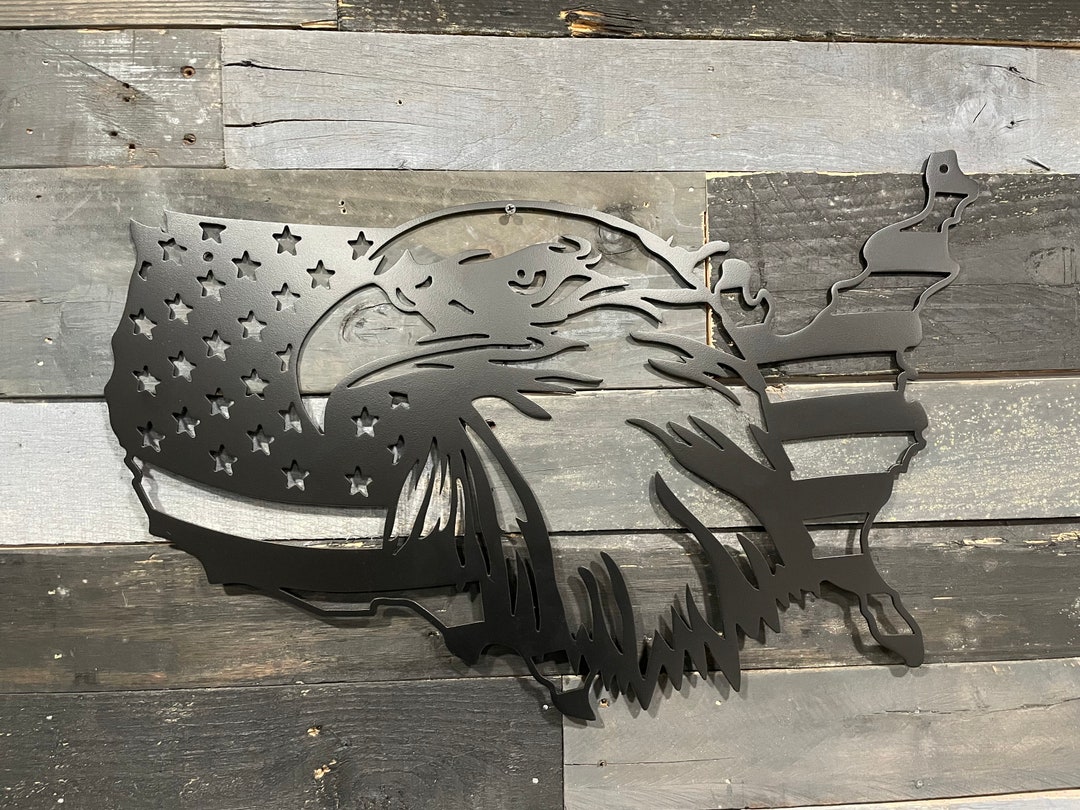 Custom American Flag With Bald Eagle - Satin Black Aluminum - Etsy