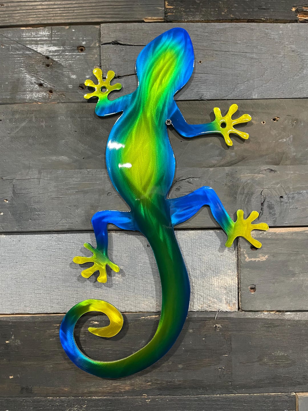 Gecko Metal Wall Art: Colorful Lizard Outdoor Decor - Etsy