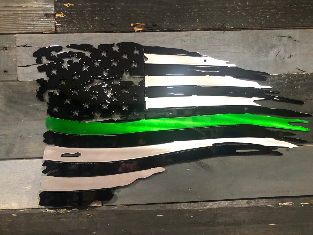 Green Line American Flag, Thin Green Line, Military Sign, Metal Art ...