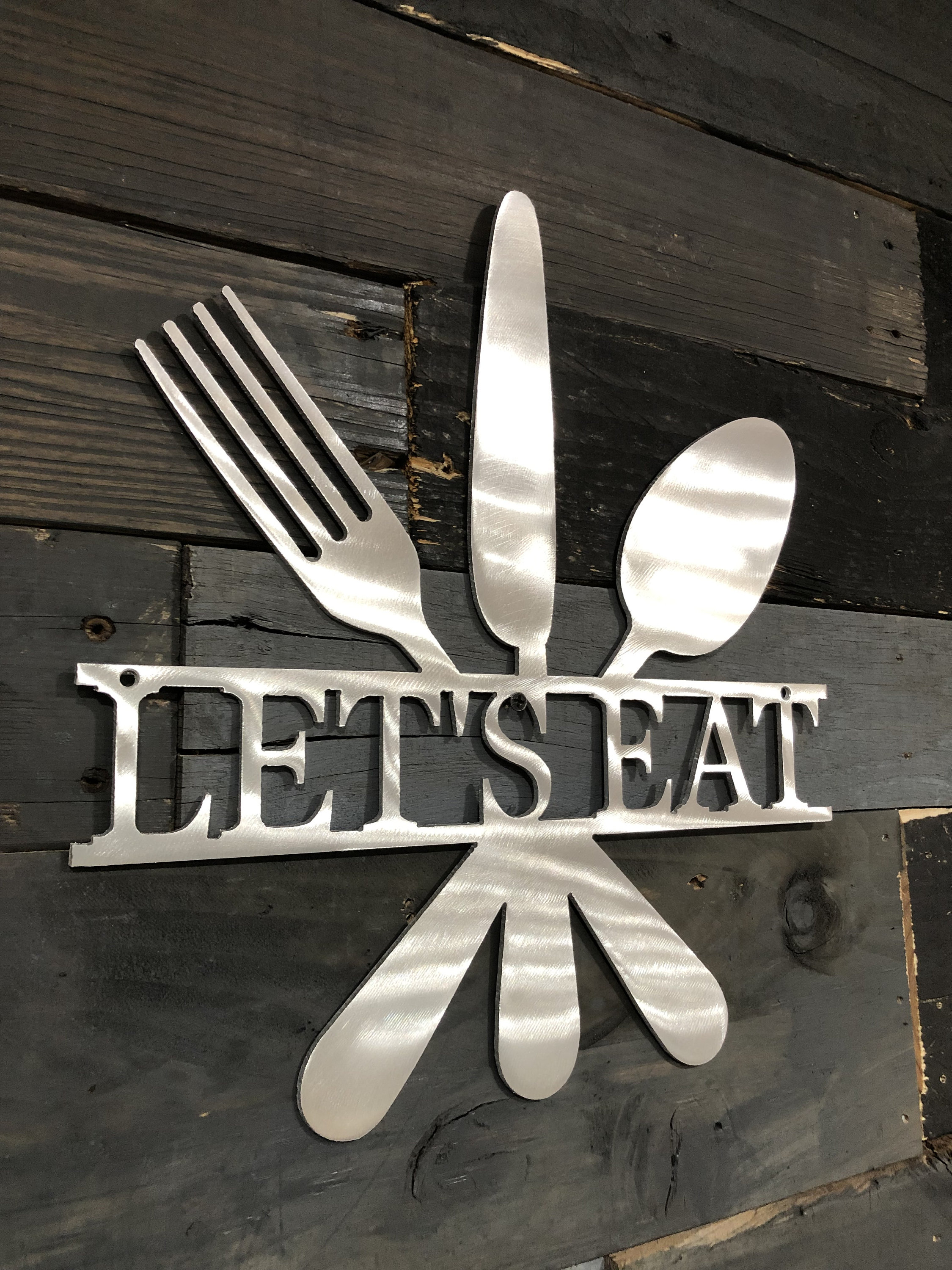 Lets Eat Metal Kitchen Sign: Raw Aluminum Cutlery Wall Decor - Etsy