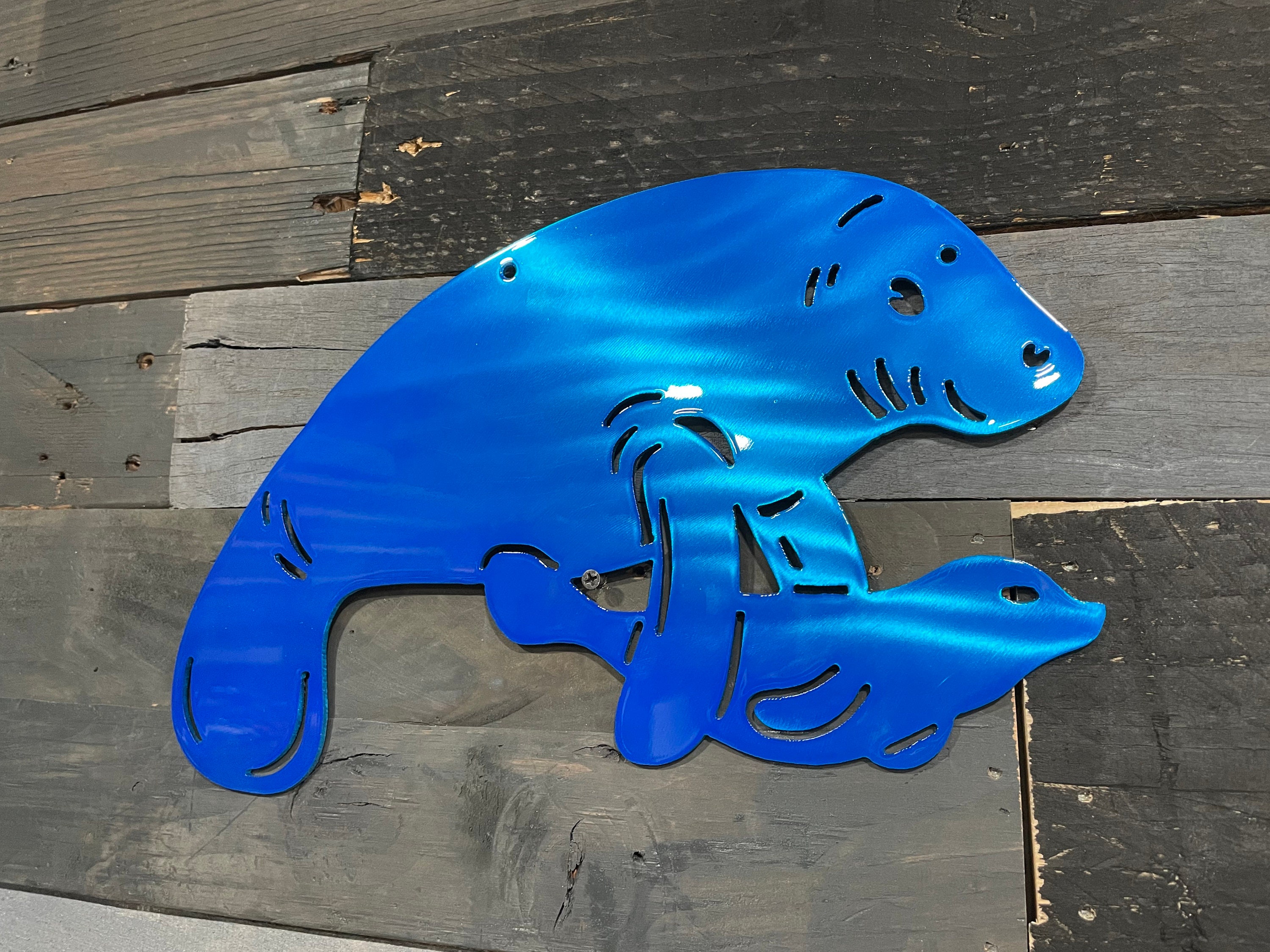 Manatee With Baby Metal Wall Art: Tropical Beach Decor - Etsy