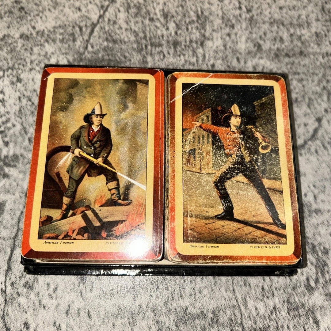 Vintage American Fireman Playing Cards 2 Decks Firefighter Currier ...