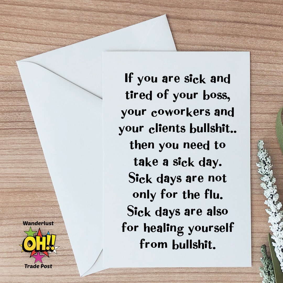 Funny Card for Coworker Friend, Sick Day Card, Encouragement Gift Card ...