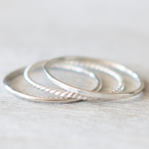 Thin Silver Hammered Ring Set of 2 Rings for Women Delicate - Etsy