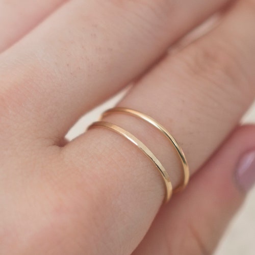 Super Thin Gold Ring Set of 3 Gold Rings for Women Hammered - Etsy