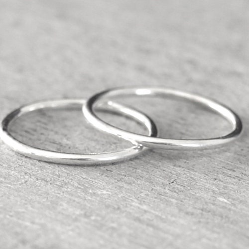 Thin Silver Hammered Ring Set of 2 Rings for Women Delicate - Etsy