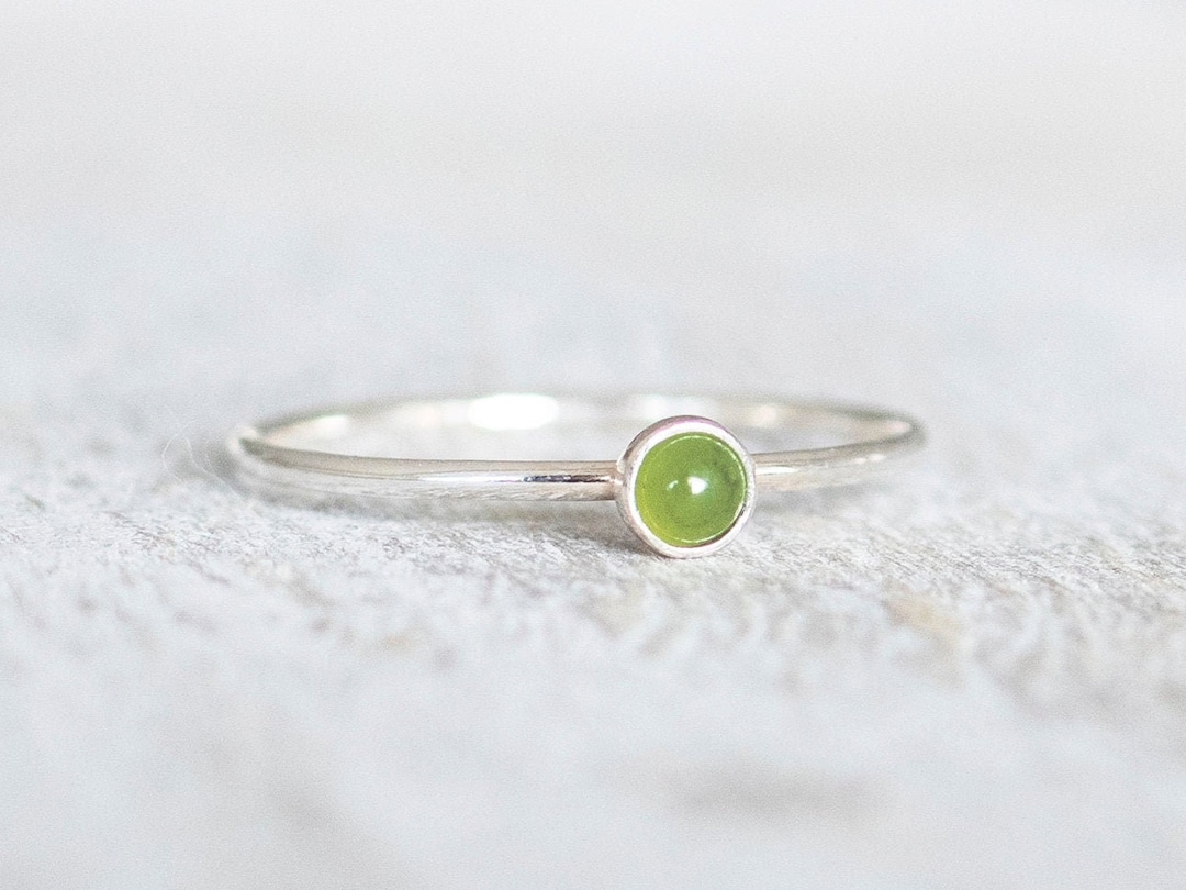 Super Thin Silver 3mm Jade Ring, Dainty Jade Ring, Sterling Silver ...
