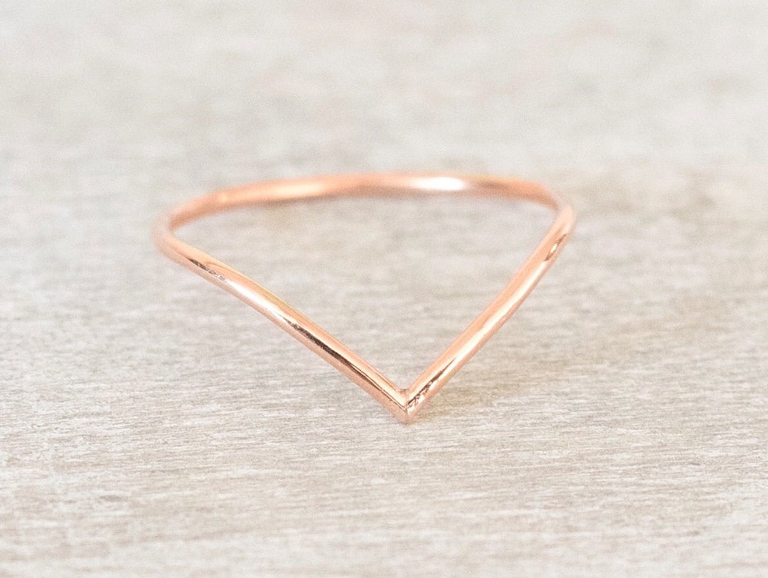 Super Thin Rose Gold Filled Chevron Ring, V Ring, Rose Gold Rings for Women, Dainty Rose Gold ...