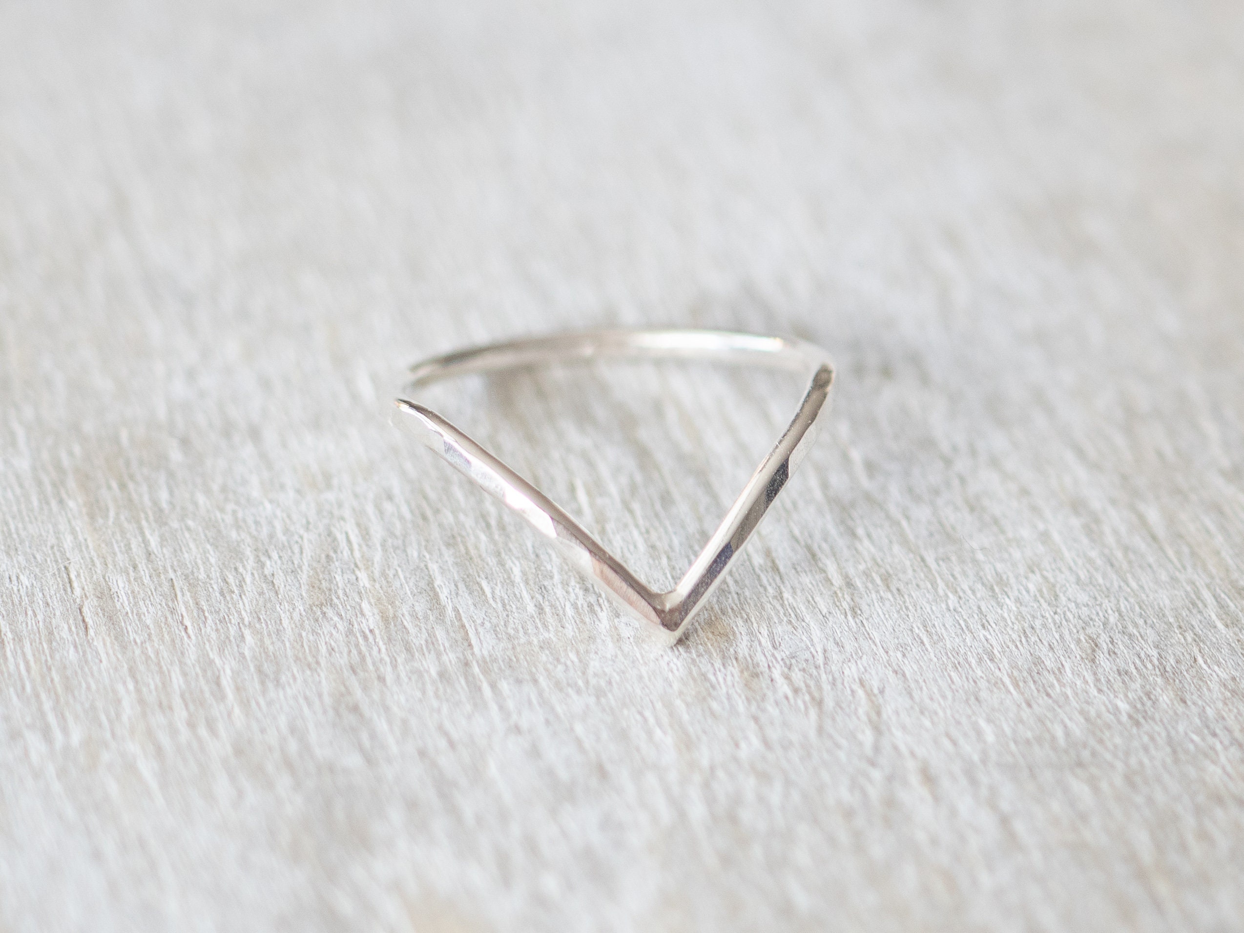 Silver Hammered Chevron Ring Dainty Sterling Silver V Ring | Etsy