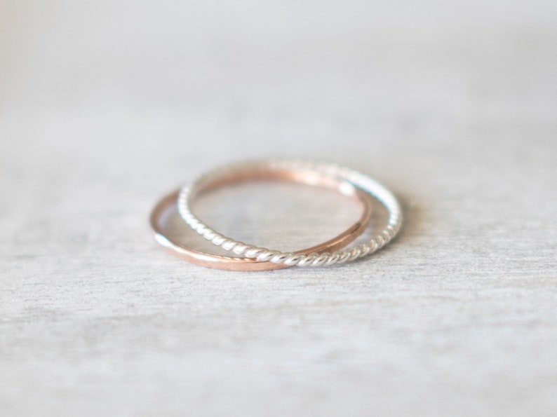 Super Thin Rose Gold and Silver Rings Mixed Metal Stacking | Etsy