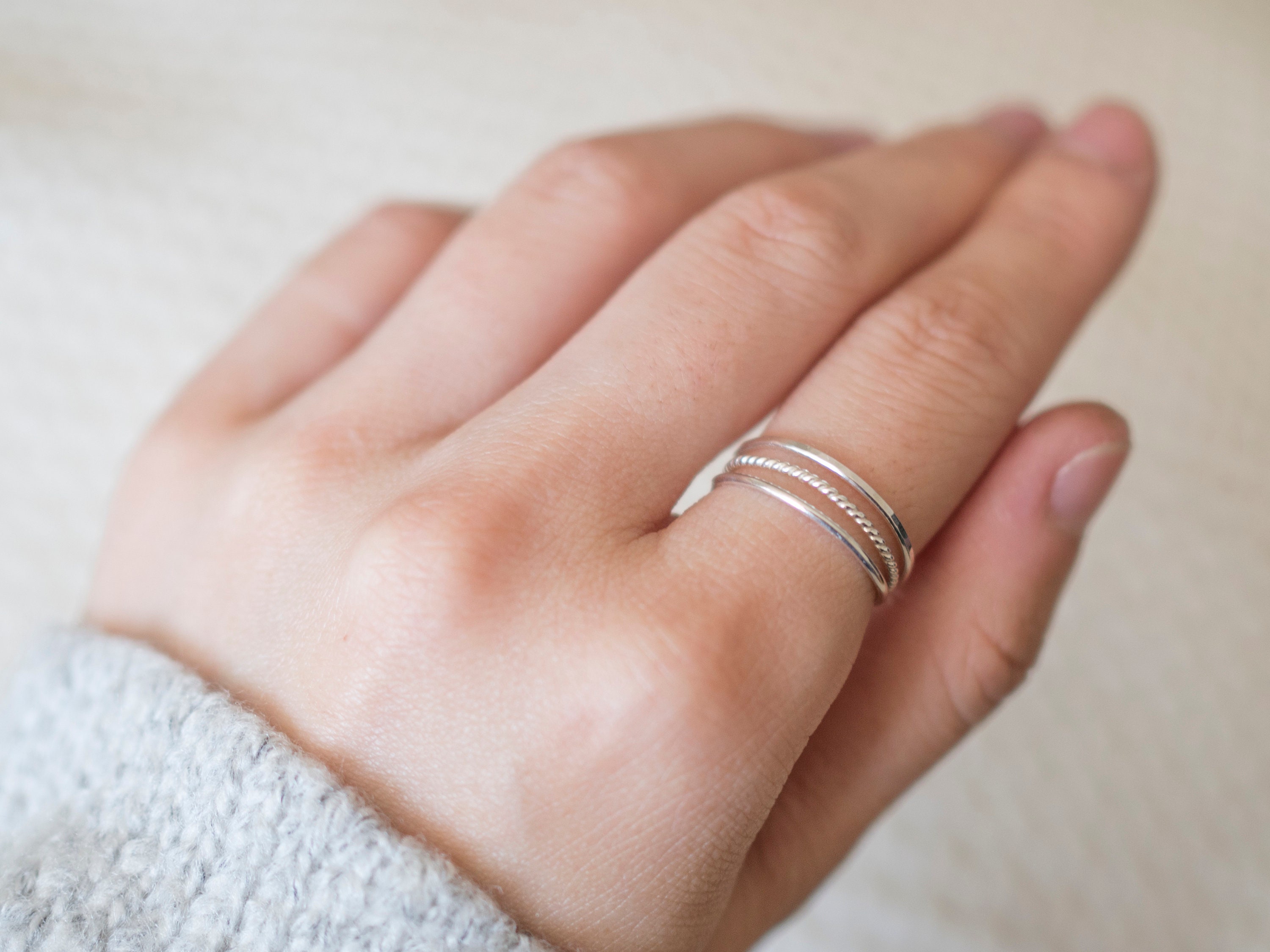 Super Thin Silver Textured Ring Set of 3 Sterling Silver - Etsy