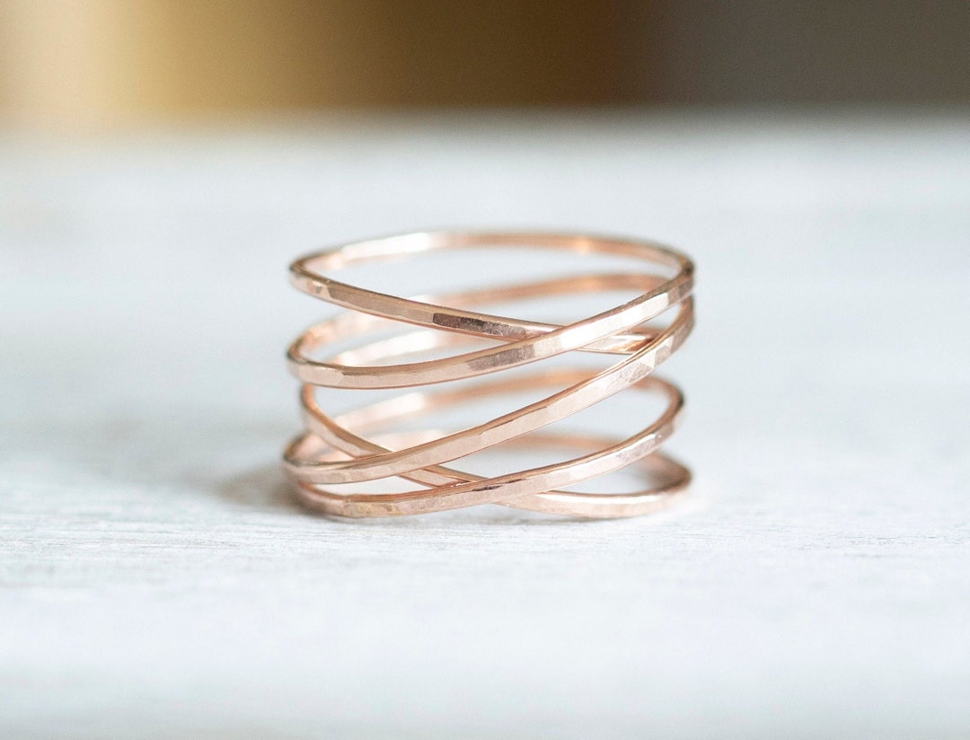 Super Thin Rose Gold Wire Wrap Ring, Rose Gold Filled Hammered Ring ...