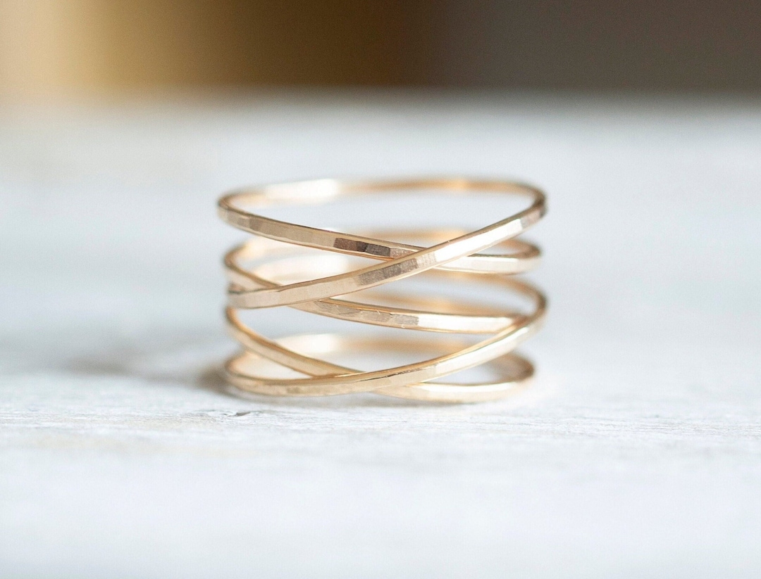 Super Thin Gold Wire Wrap Ring, Gold Filled Hammered Ring, Gold Criss ...