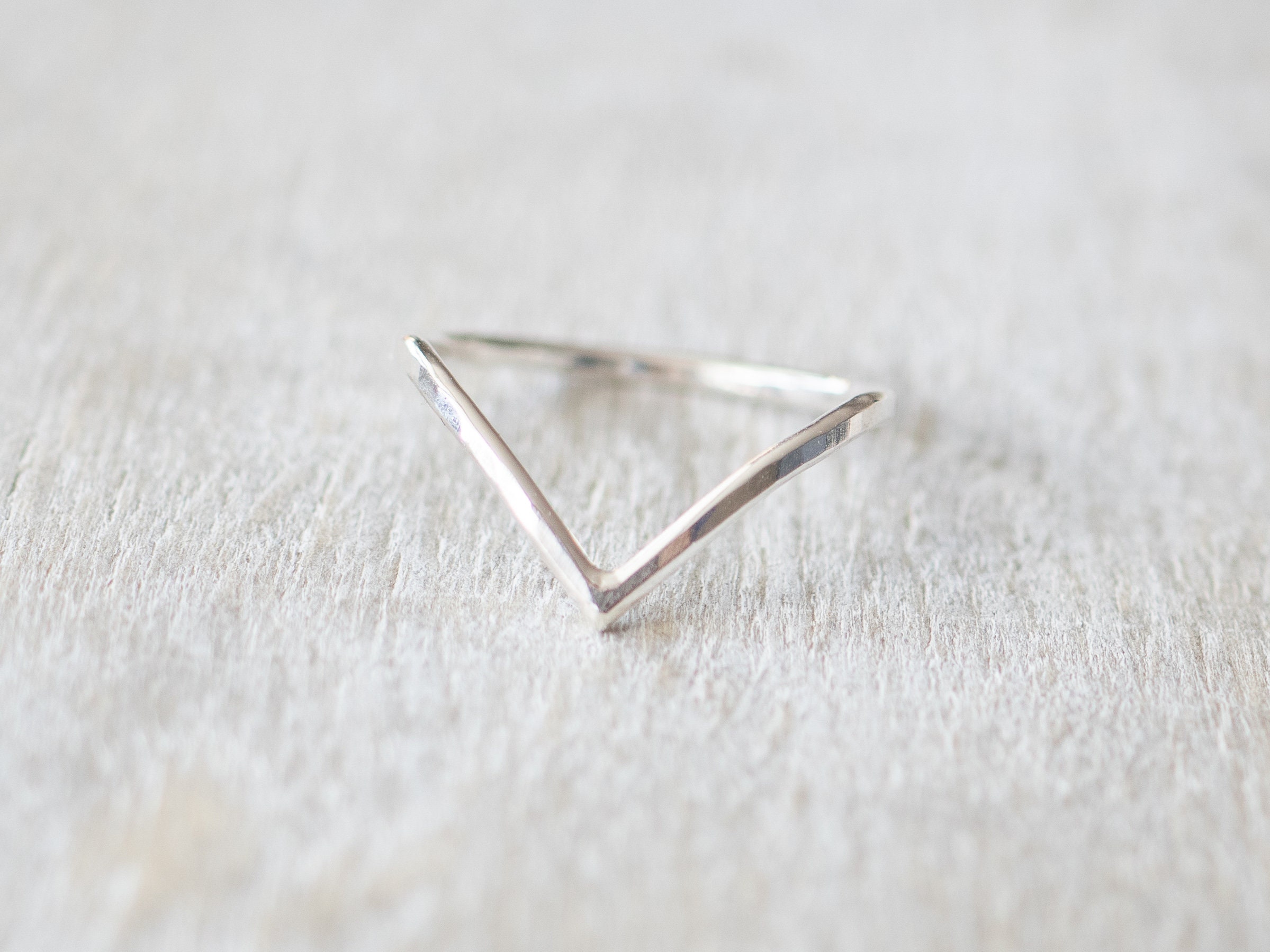 Silver Hammered Chevron Ring Dainty Sterling Silver V Ring | Etsy