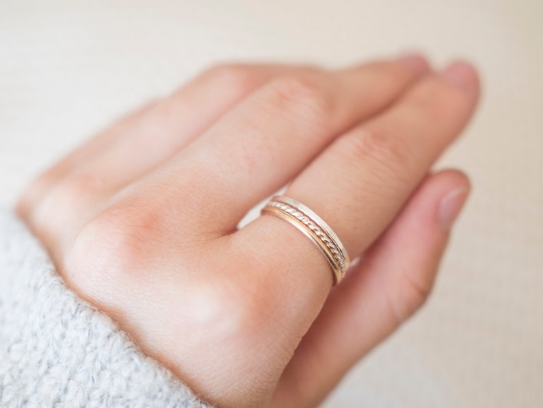 Thin Gold and Silver Ring Set of 3, Thin Gold Ring, Silver Twist Ring ...