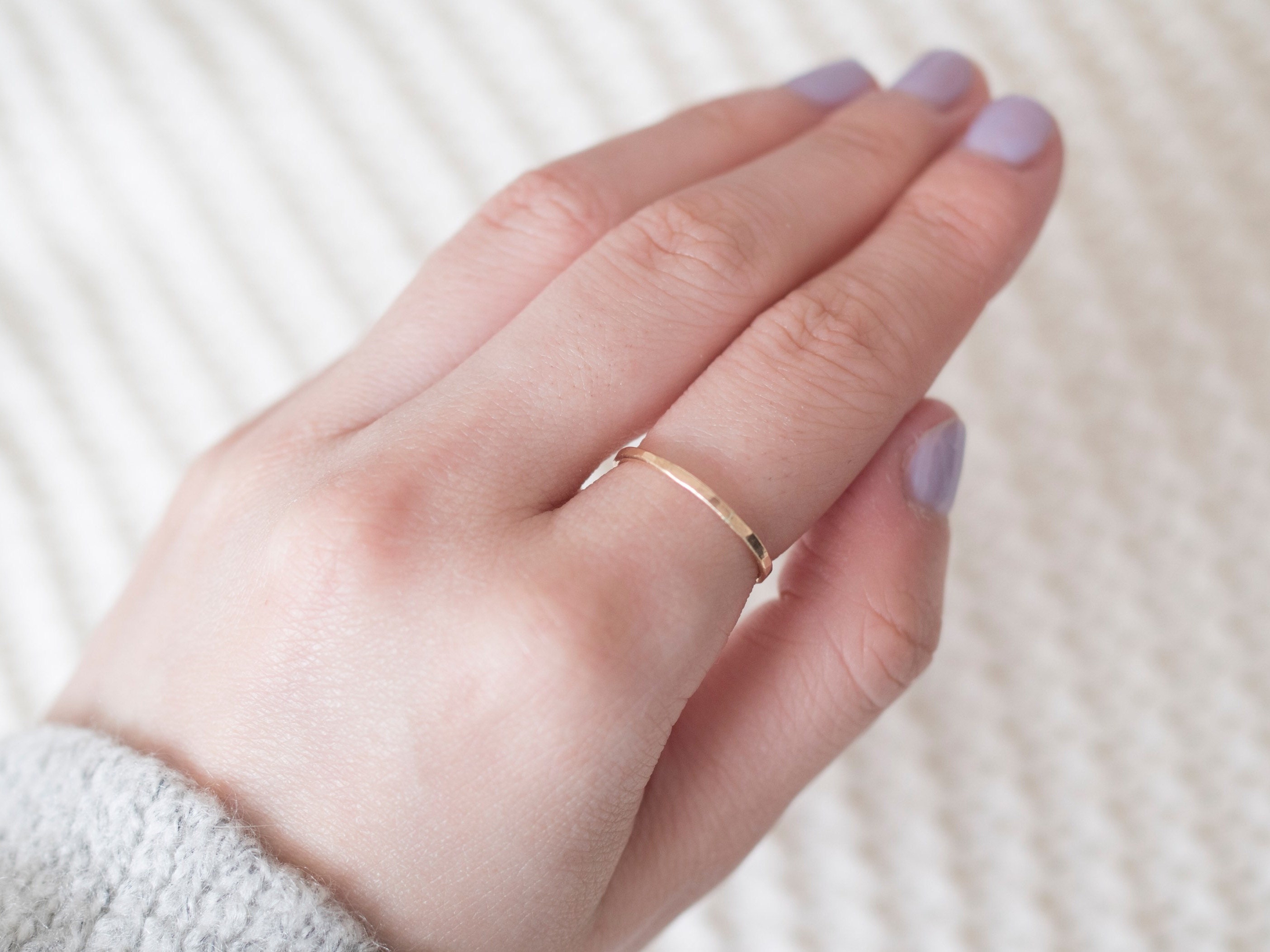 Thin Gold Hammered Ring Thin Gold Ring Dainty Gold Ring - Etsy