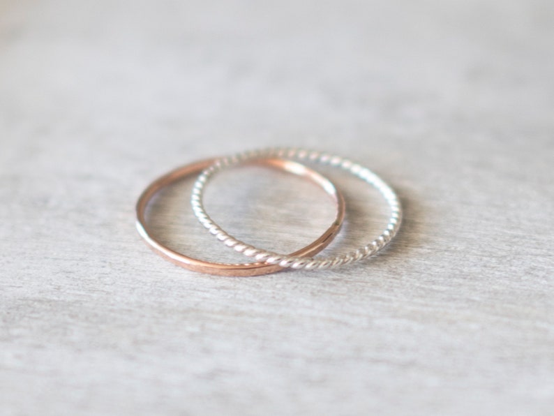 Super Thin Rose Gold and Silver Rings Mixed Metal Stacking | Etsy