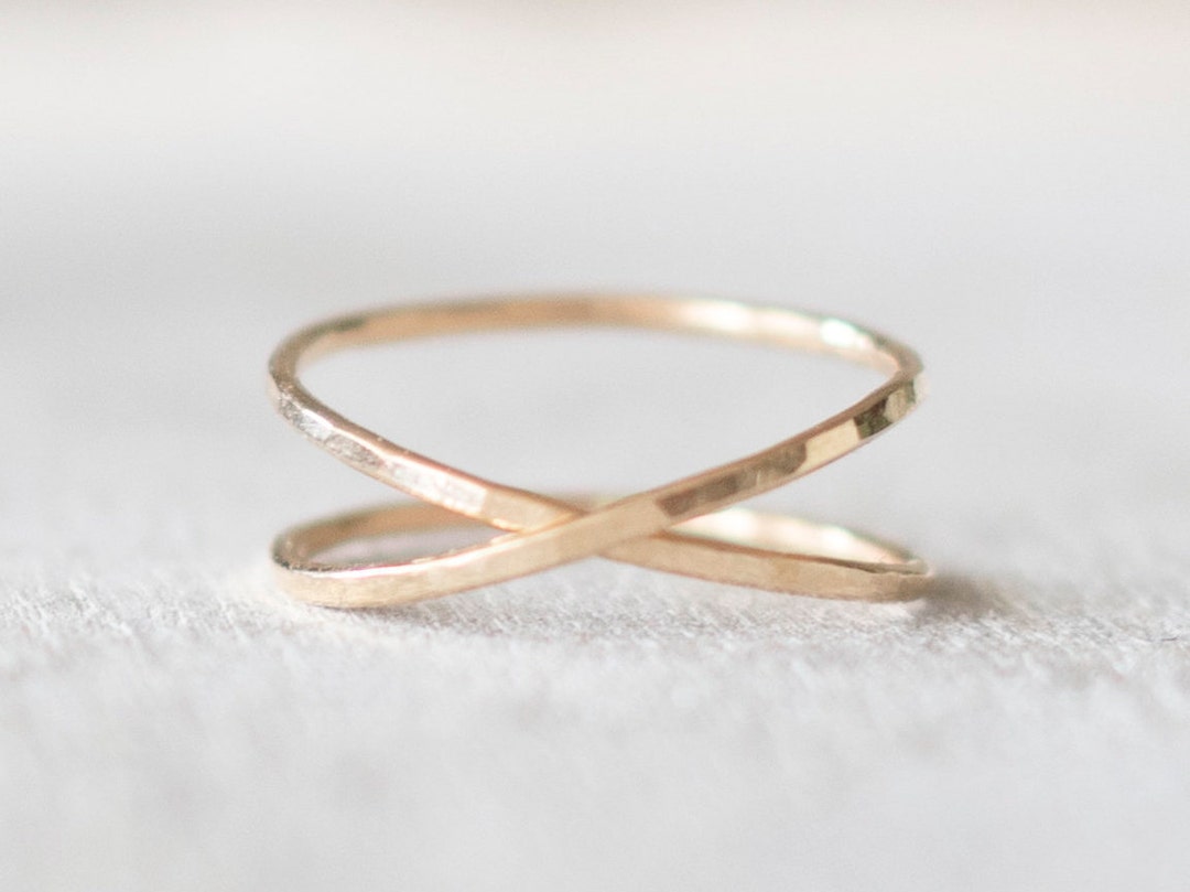 Super Thin Hammered Gold X Ring, Gold Filled Ring, Gold Criss Cross ...
