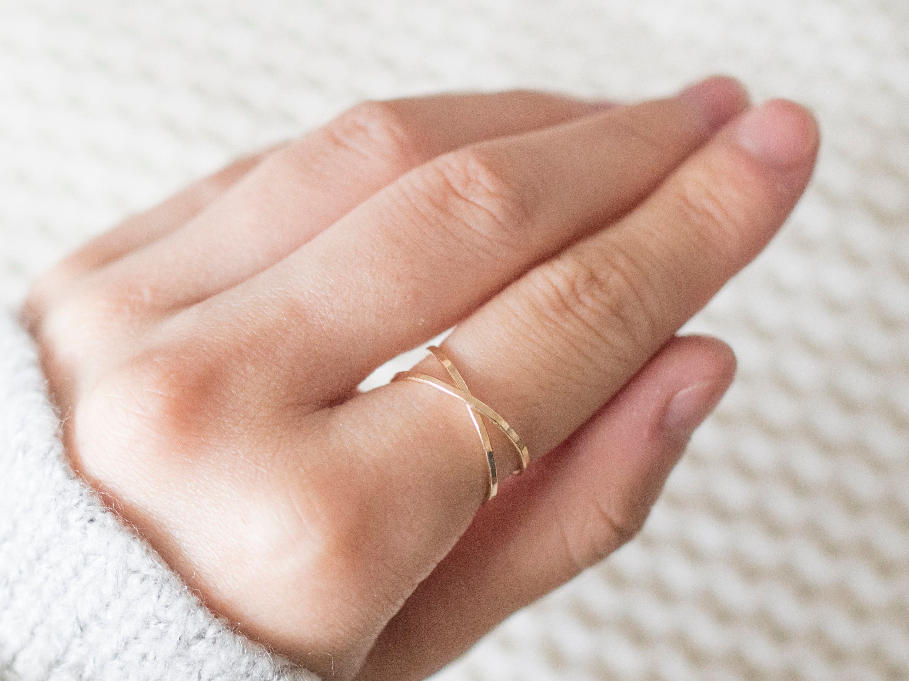 Super Thin Hammered Gold X Ring Gold Filled Ring Gold Criss - Etsy