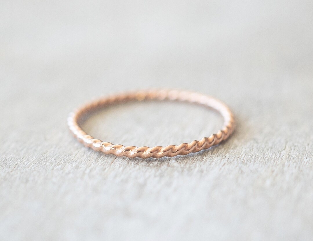 Thin Rose Gold Twist Ring, Dainty Rose Gold Ring, Rose Gold Rope Ring ...