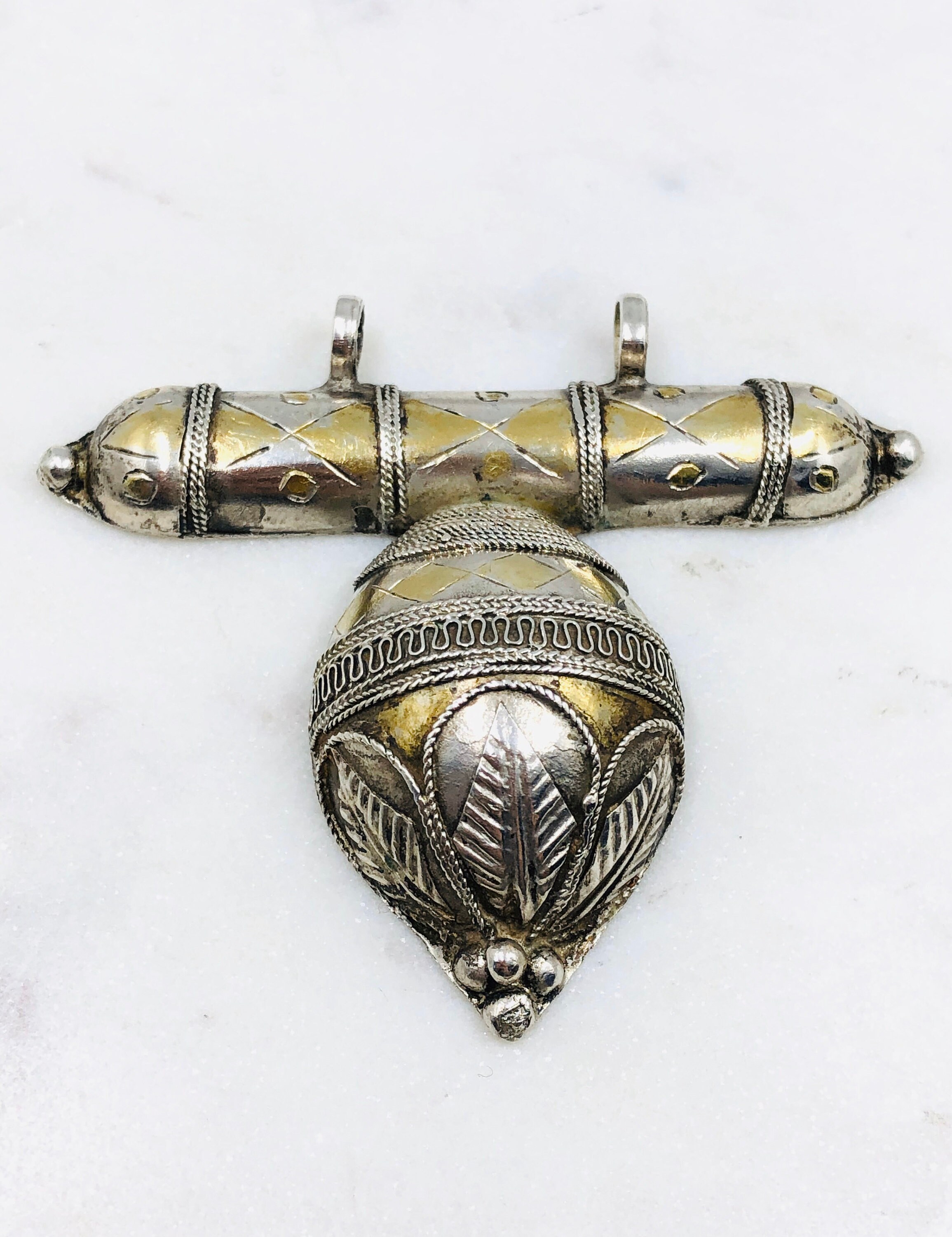 SILVER AMULET Turkmen Ethnic Pendant 1940s Vintage Silver and Silver ...