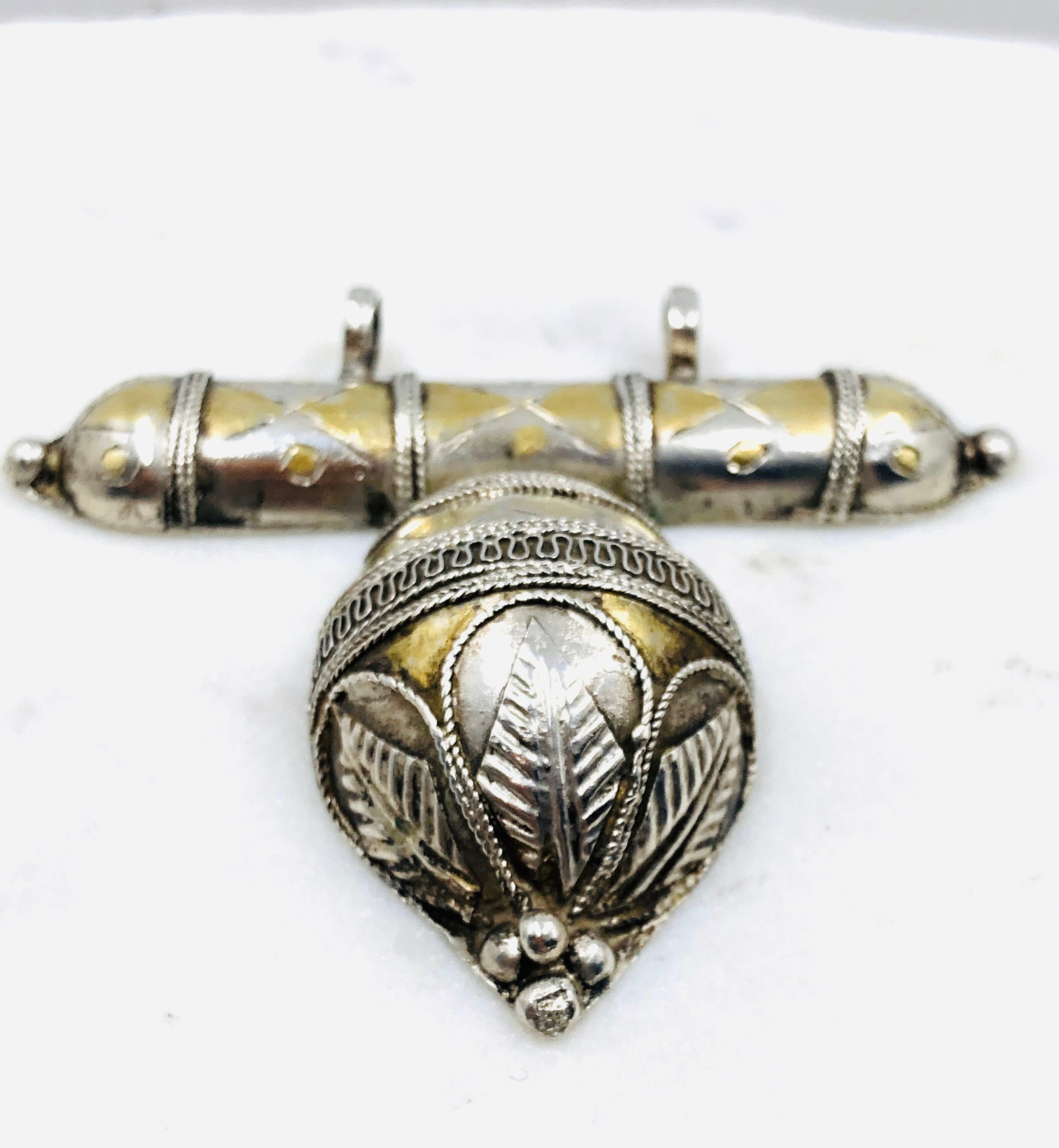 SILVER AMULET Turkmen Ethnic Pendant 1940s Vintage Silver and Silver ...