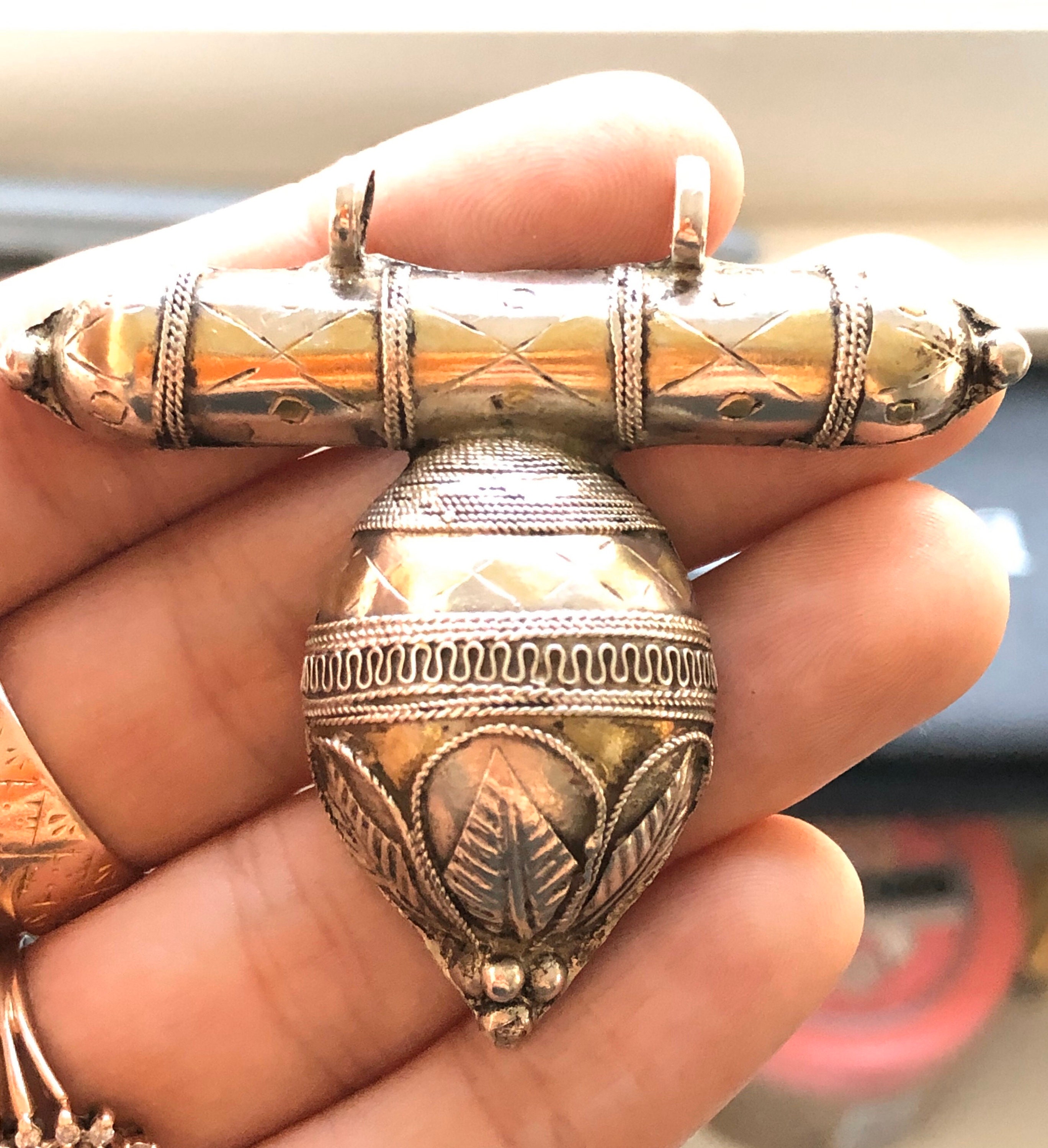 SILVER AMULET Turkmen Ethnic Pendant 1940s Vintage Silver and Silver ...