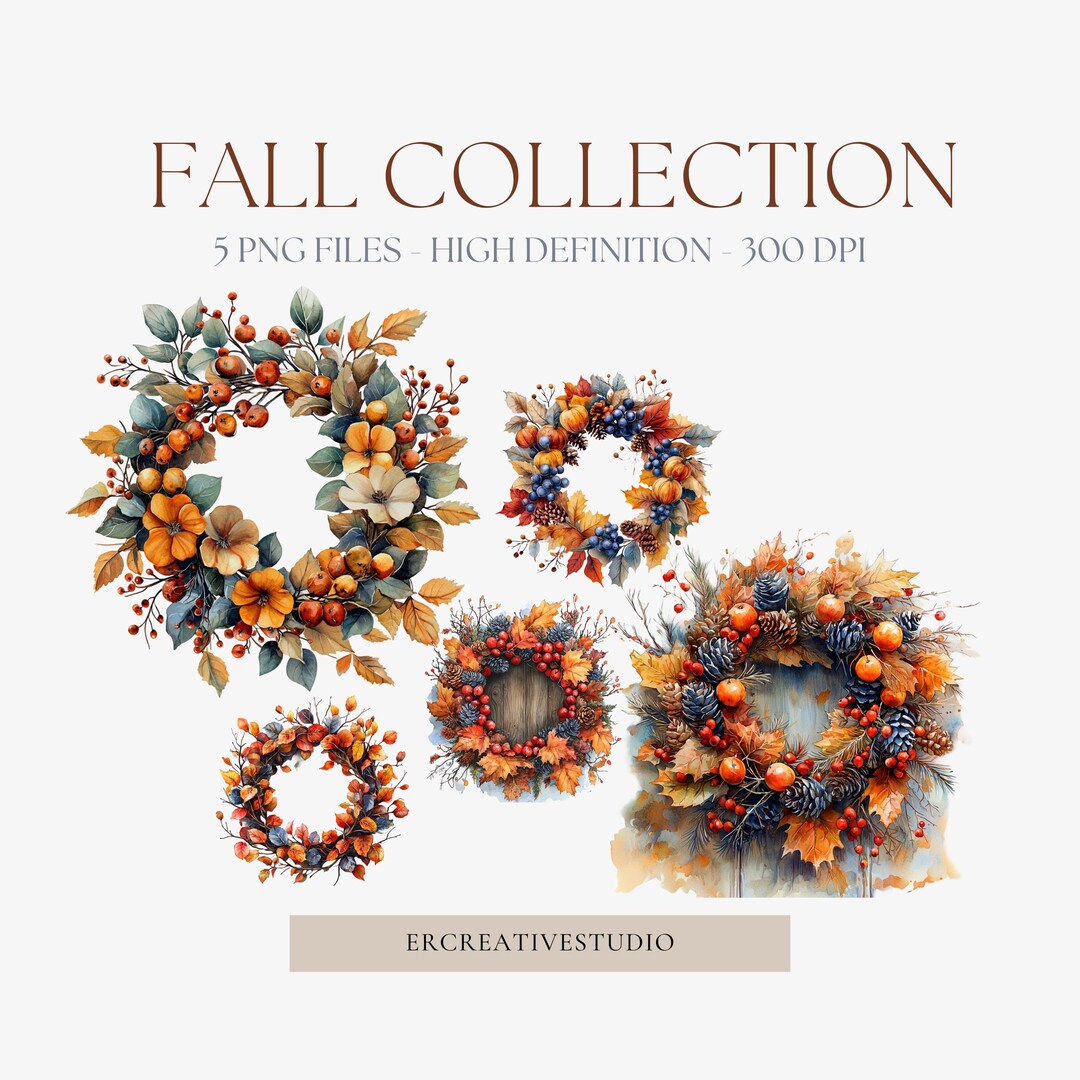 Watercolor Autumn Wreath Clipart Set - Fall Harvest Clipart ...