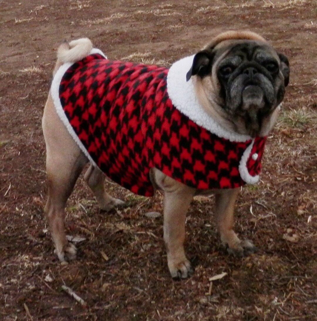 Pug Snuggly's Red/black Fleece Houndstooth - Etsy