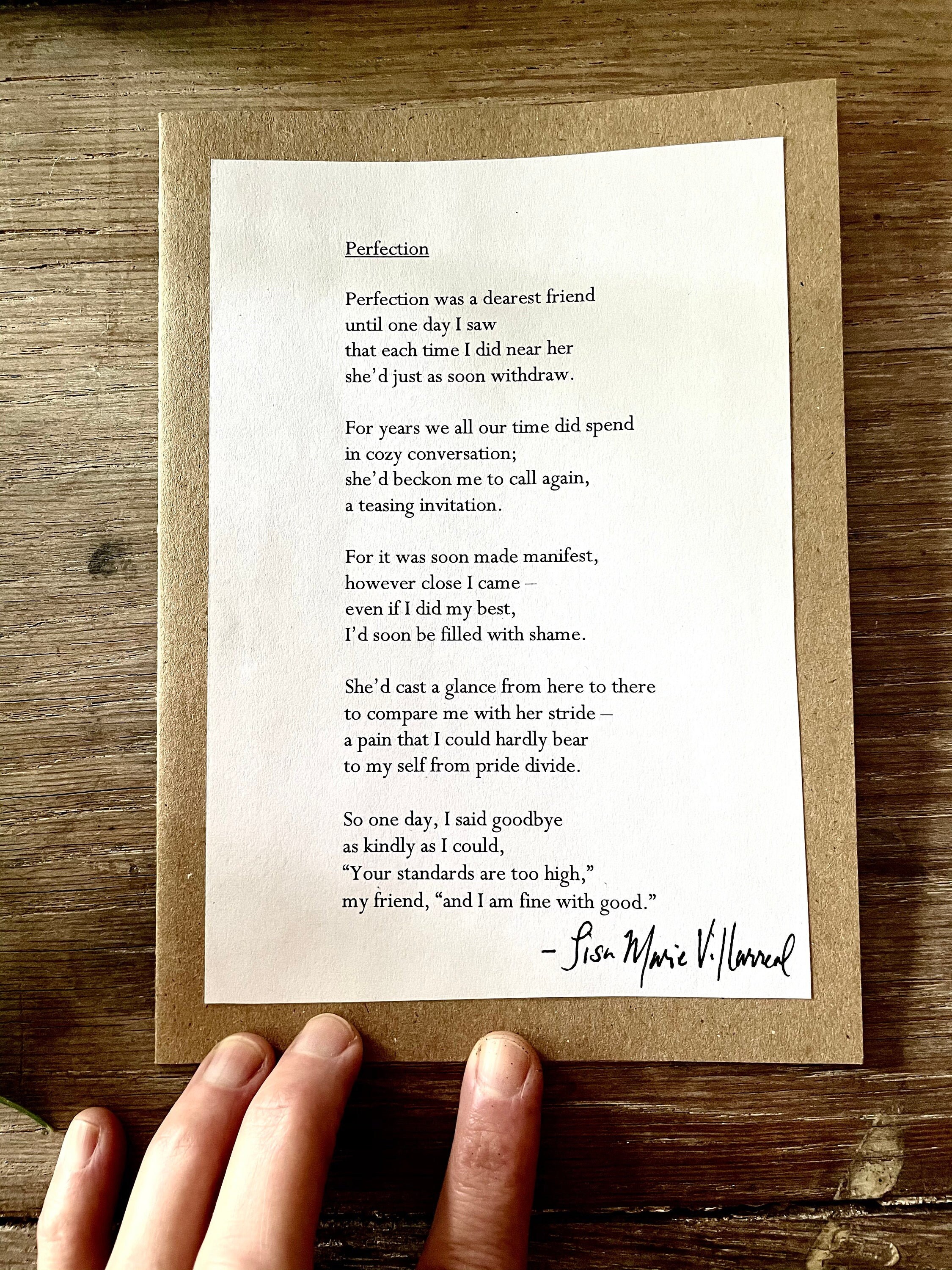 Perfection Poem - Original Poetry - Universal Card - Etsy