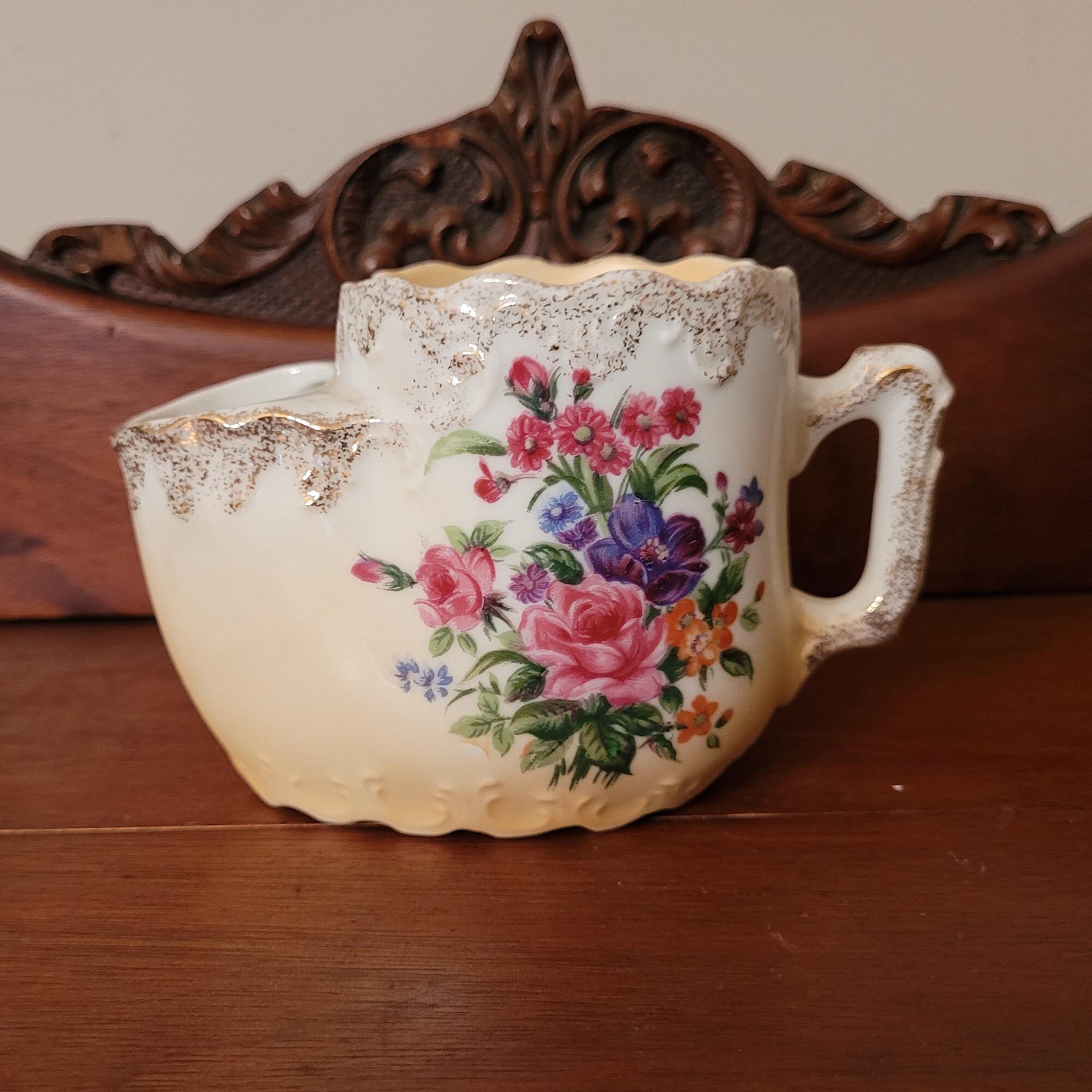 Antique Floral Shaving Scuttle Gold Trim Excellent Condition - Etsy