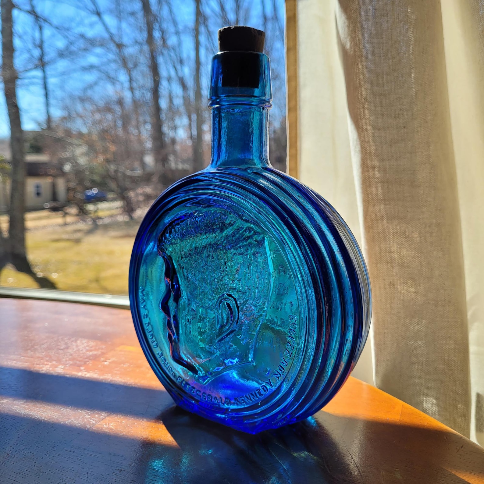 JFK Wheaton Blue Carnival Glass Bottle Decanter with Cork | Etsy