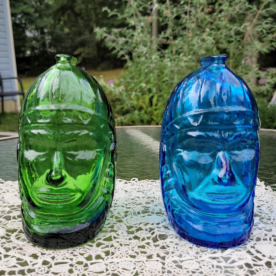 Vintage Wheaton Glass Bank Native American Head in Blue 1970s - Etsy
