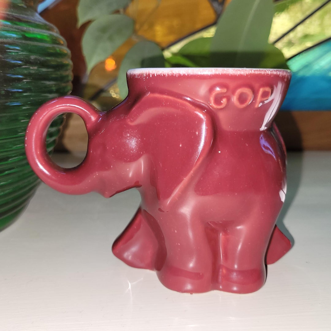 Vintage Frankoma GOP Red Elephant Vase Planter Mug 1984 US Patent D215 ...
