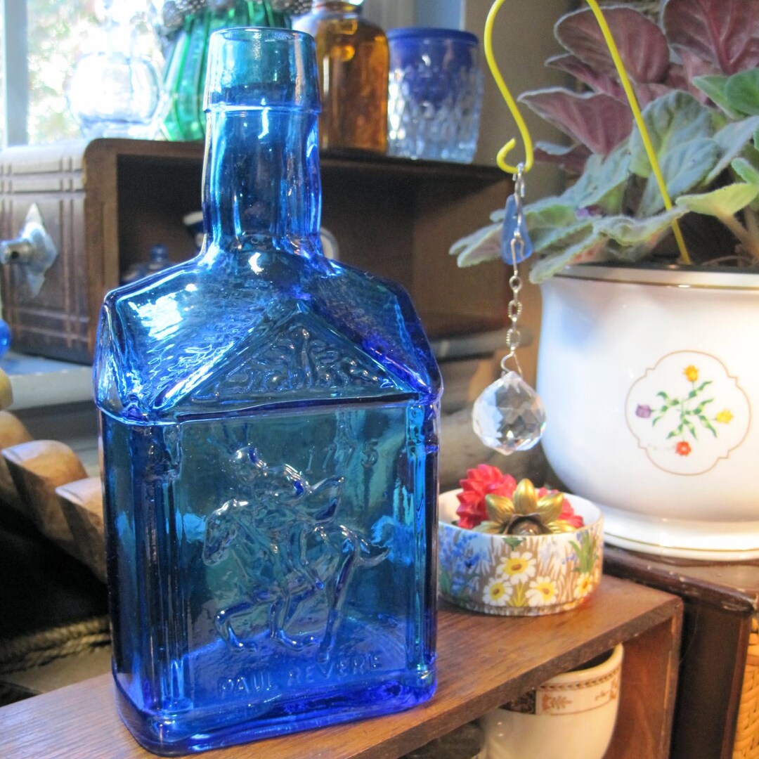 Vintage Wheaton Blue Glass Bottle, Paul Revere & Eagle Embossed - Etsy